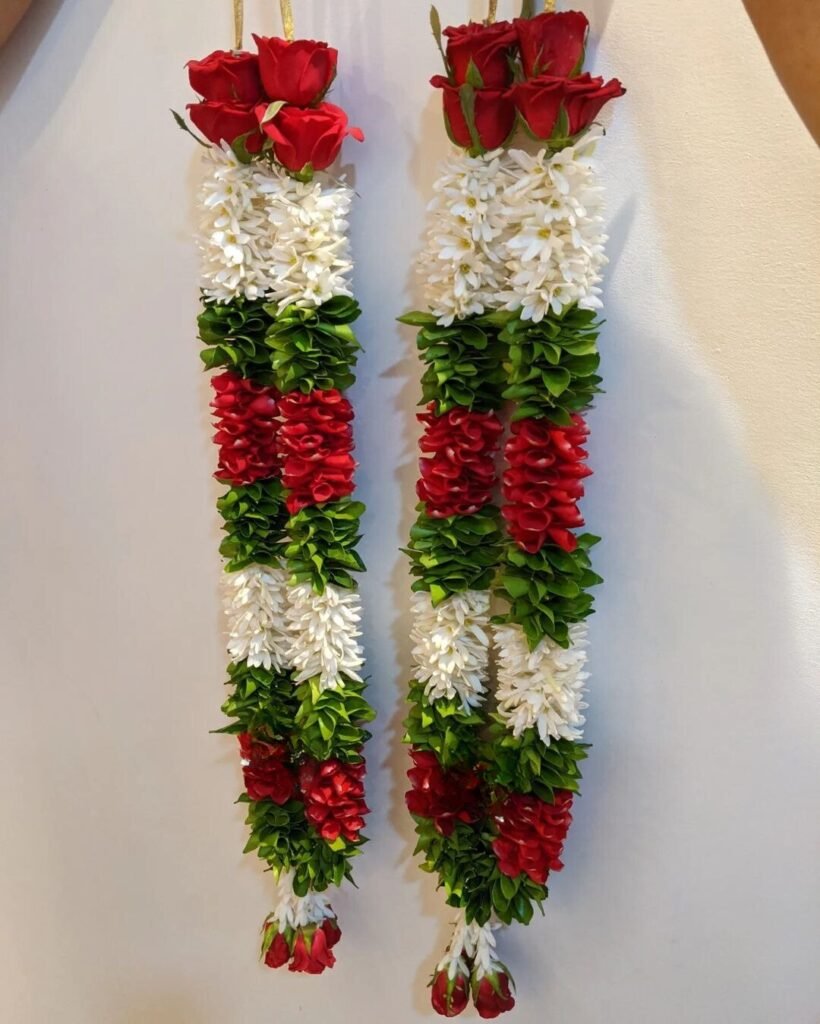 Rajnigandha Red Rose Petals Varmala - Fresh Fruits Basket